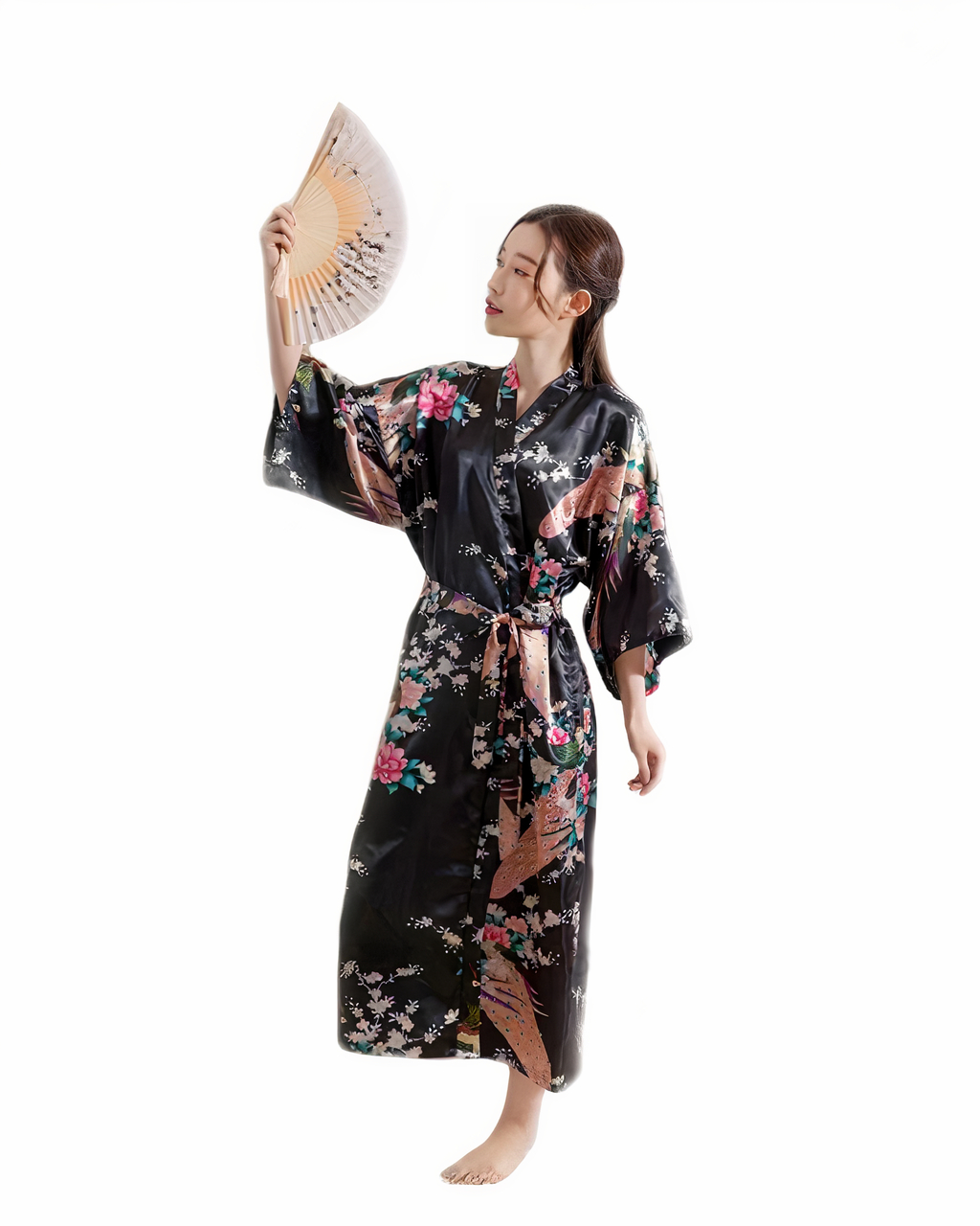 Long kimono coréen fleuri noir • Miss Kimono